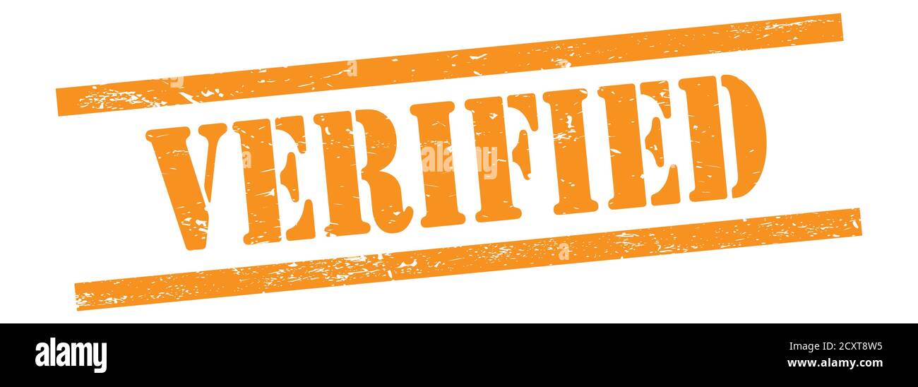 VERIFIED text on orange grungy vintage rubber stamp Stock Photo - Alamy