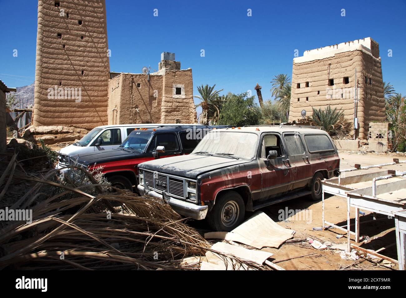 Old cars in the arab village close Najran, Asir region, Saudi Arabia ...