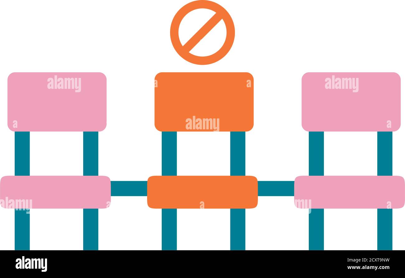 physical distancing or social distance icon chair distance over white ...