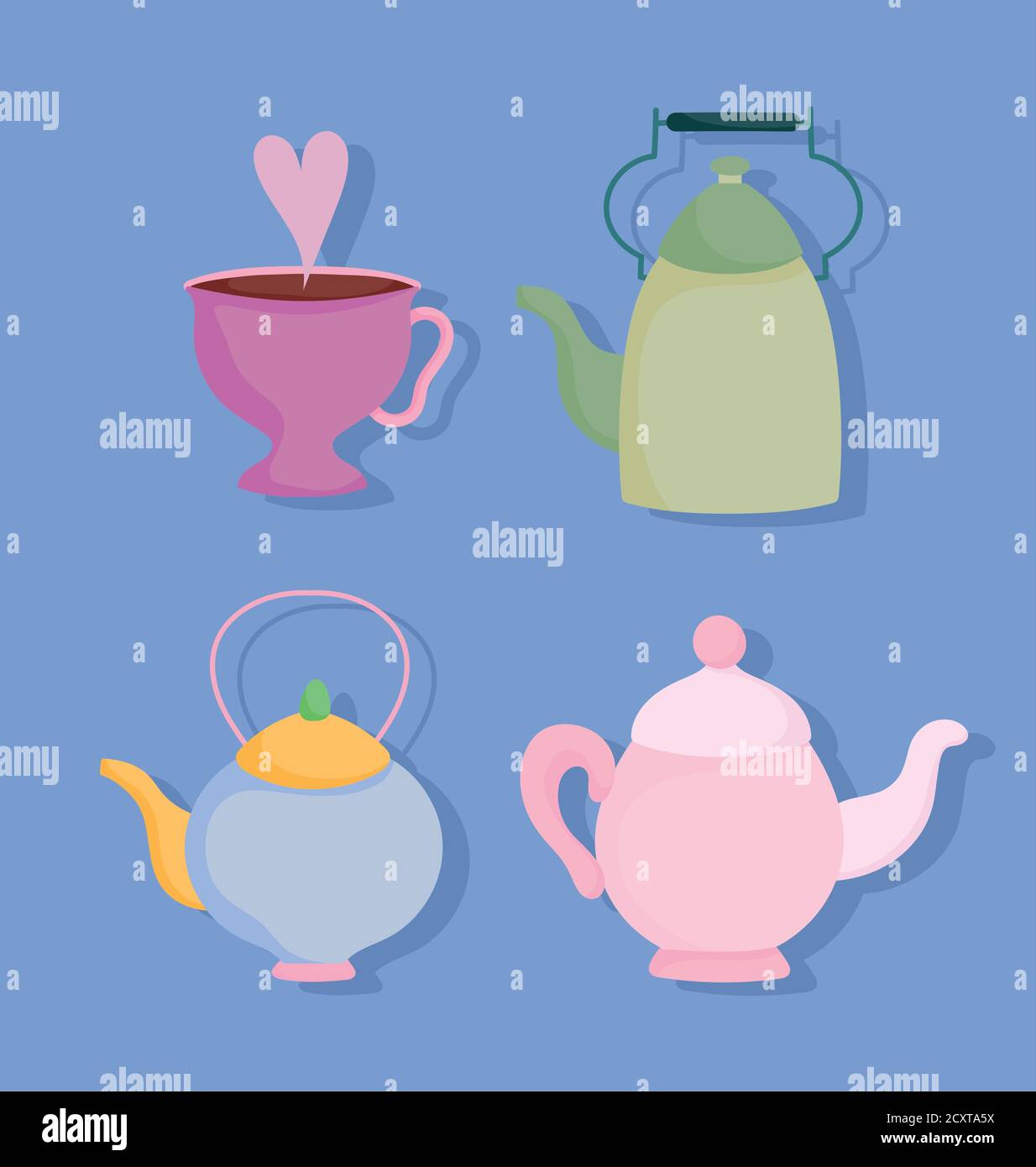 tea time, set kitchen ceramic kettles cup drinkware, cartoon design ...