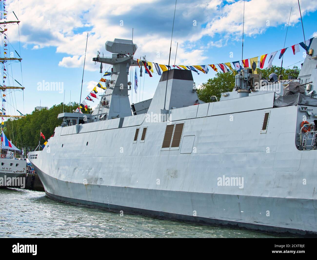 ROUEN, FRANCE JUNE Circa, 2019. Part of the Tarik Ben Ziyad frigate ...