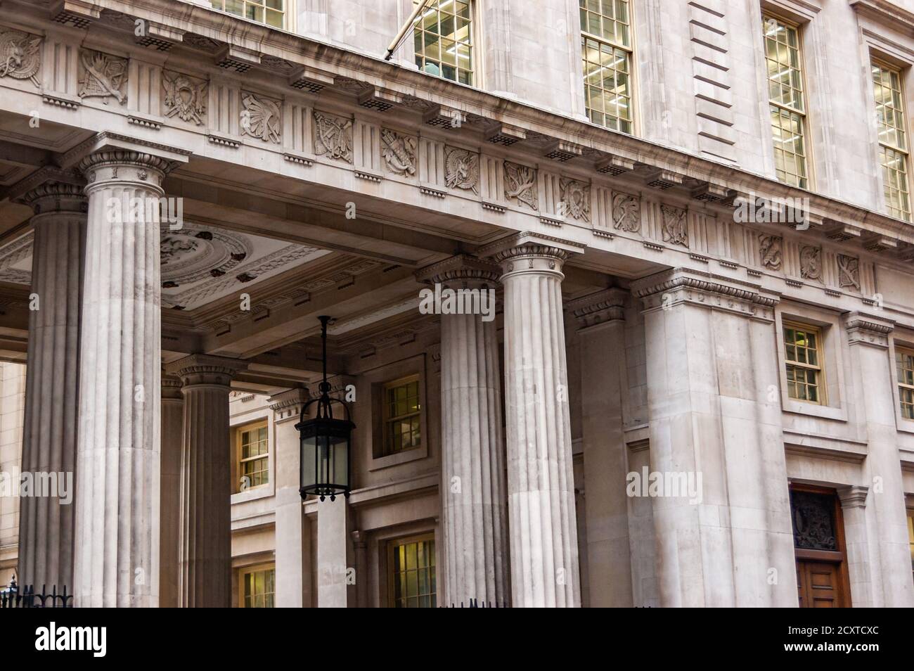 London, United Kingdom - September 14, 2017: Greek stone columns ...