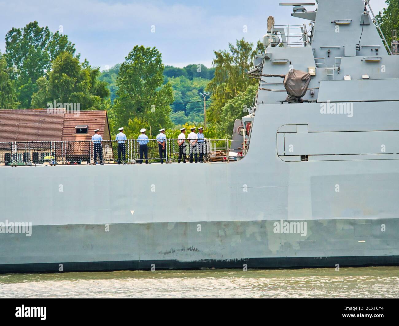ROUEN, FRANCE JUNE Circa, 2019. Part of the Tarik Ben Ziyad frigate ...