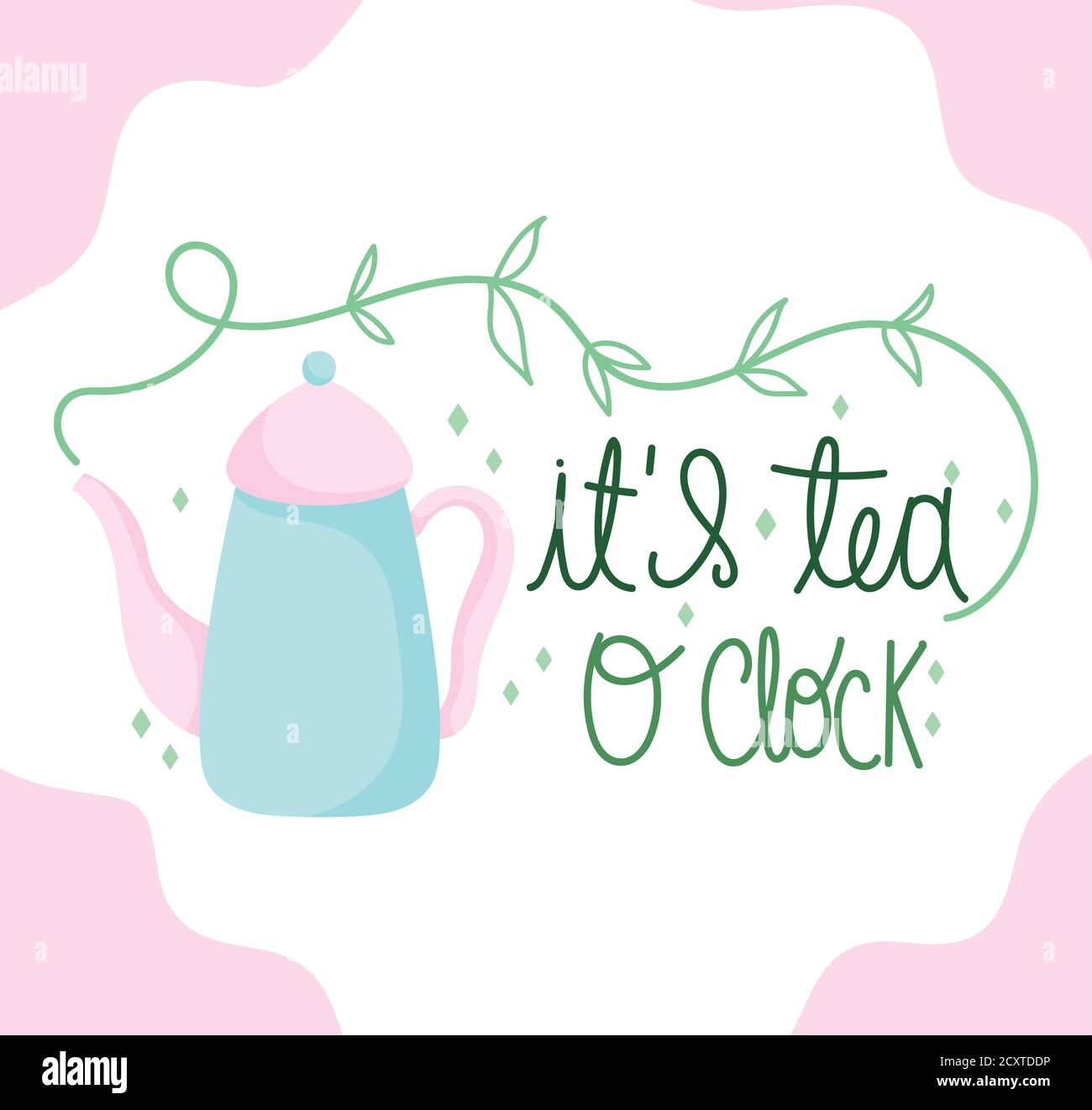 tea time kitchen ceramic teapot bracnh and lettering cartoon vector ...