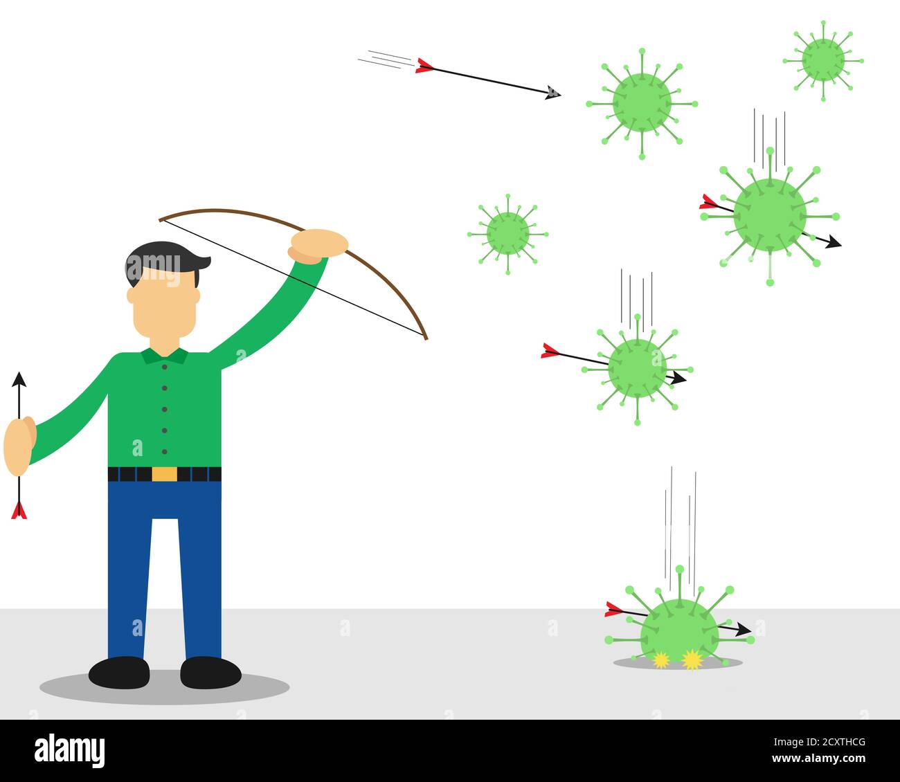 Illustration vector design of a man is shooting the virus with his bow ...
