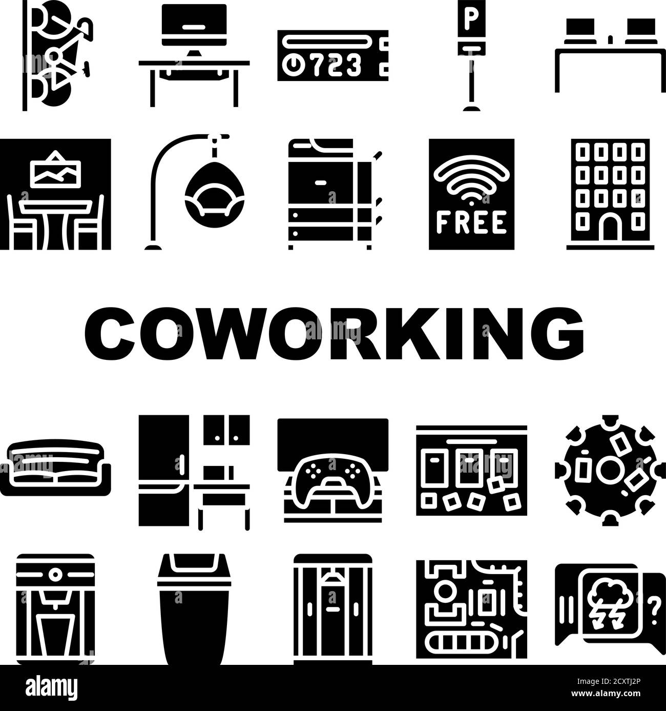 Coworking Work Office Collection Icons Set Vector Stock Vector Image ...