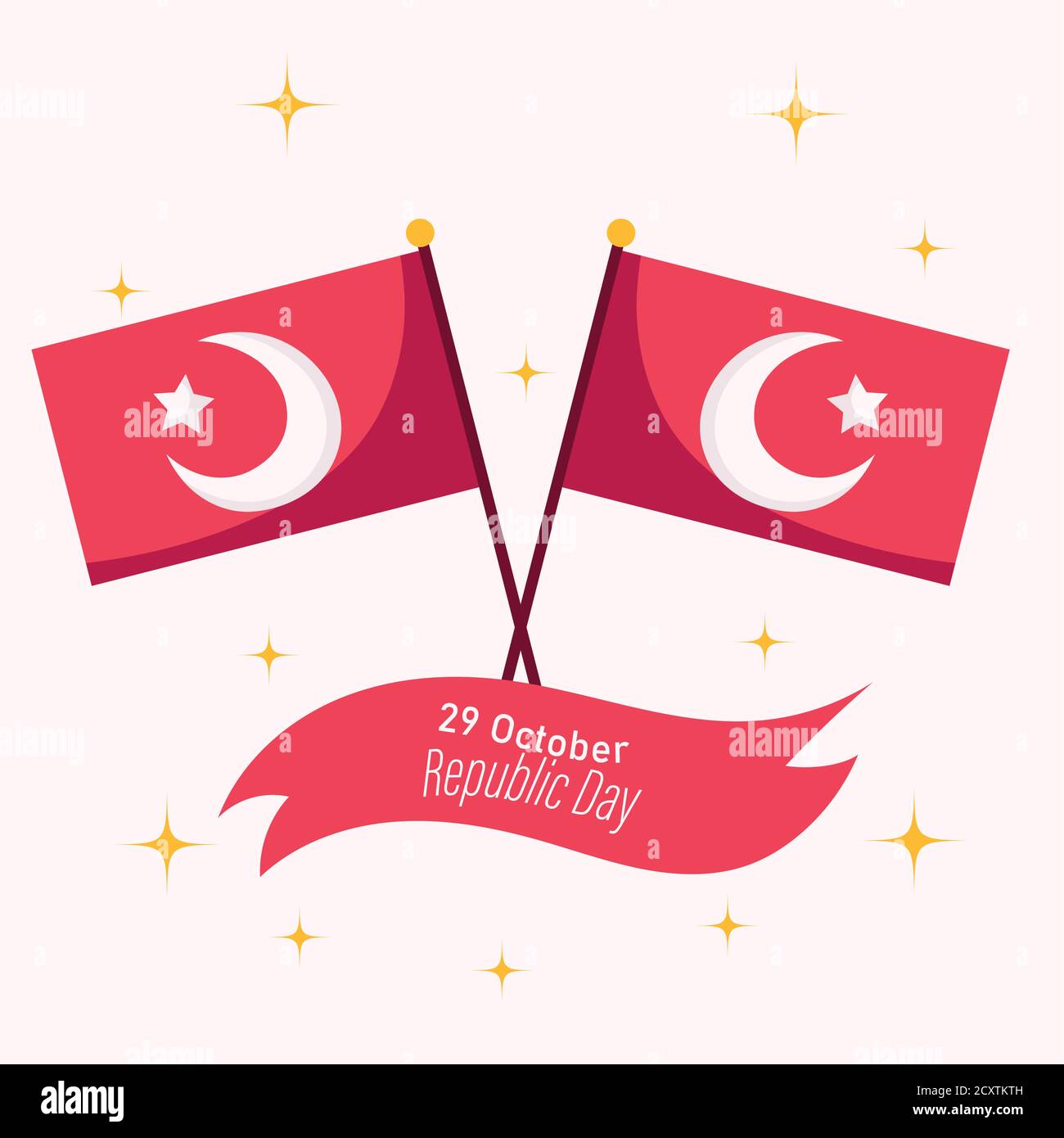 turkey republic day, crossed flags ribbon stars background vector ...