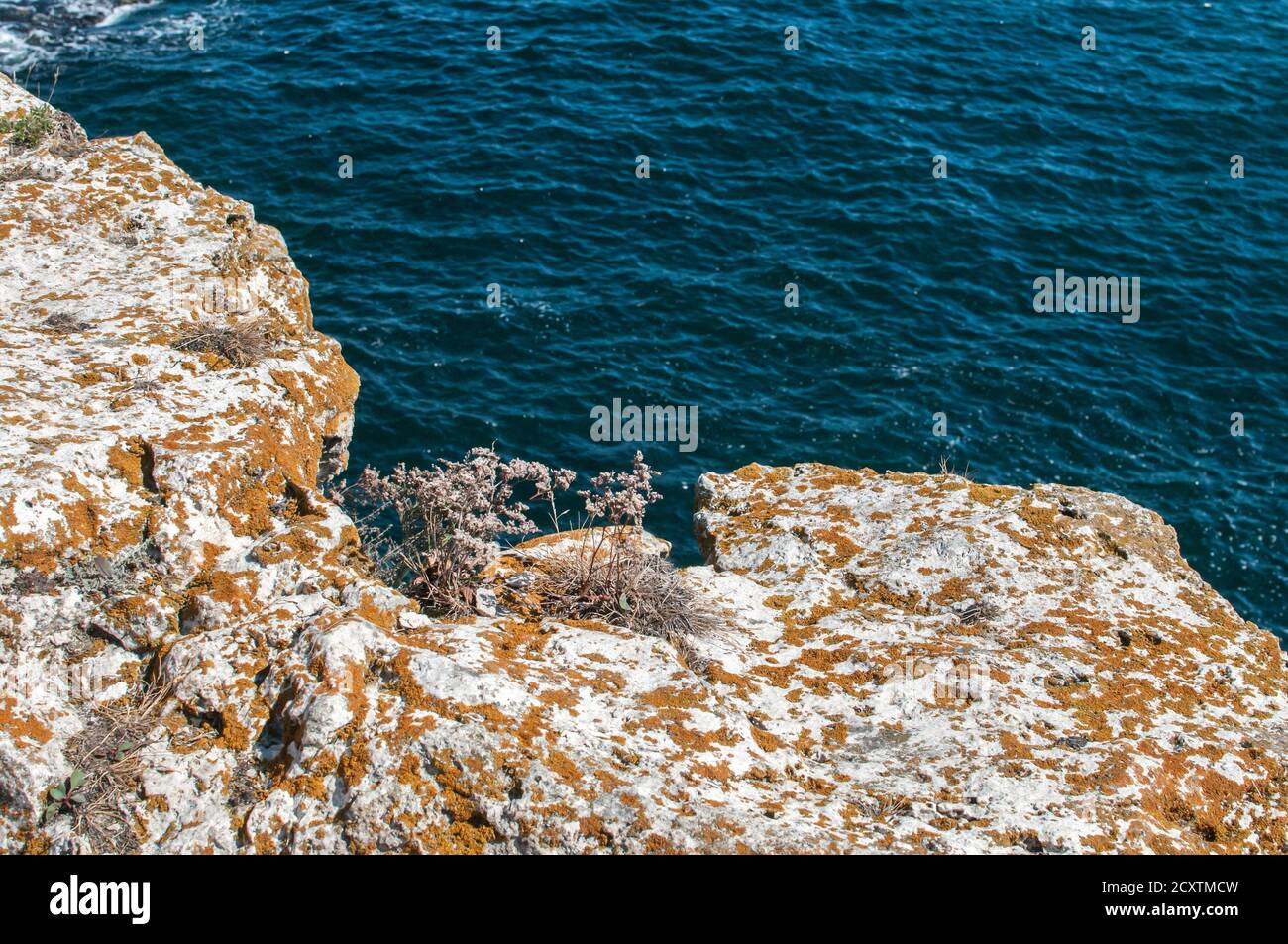 Summer sea shore landscape with blue waters and coastal rocks Stock ...