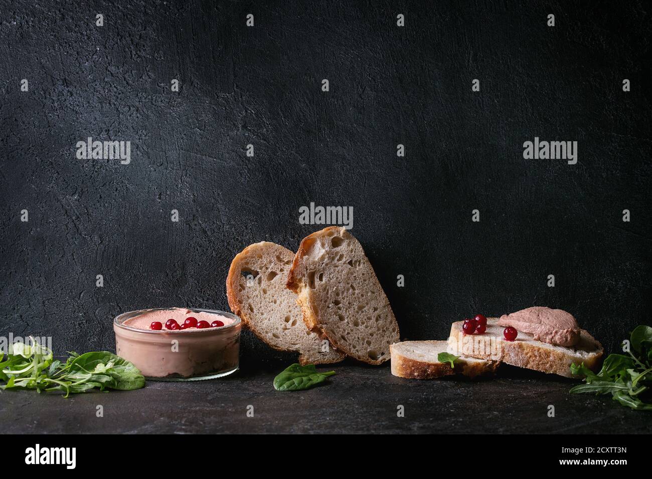 Chicken homemade liver paste or pate with sliced whole grain bread ...