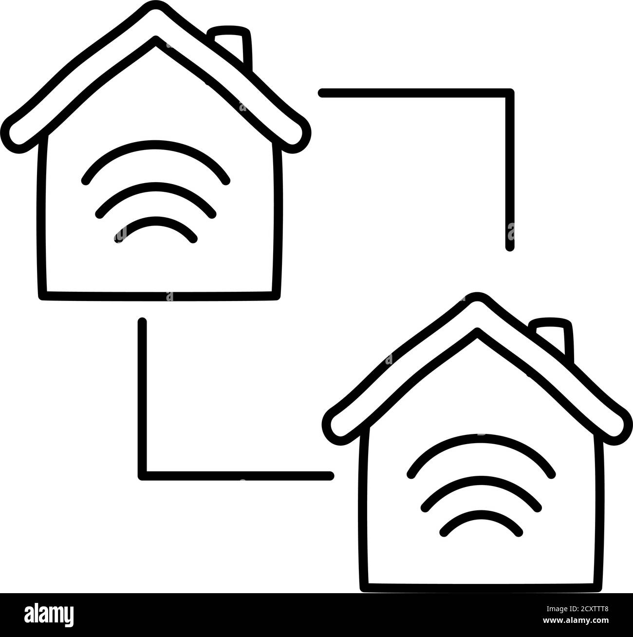 houses with wifi signals icon over white background, line style, vector ...