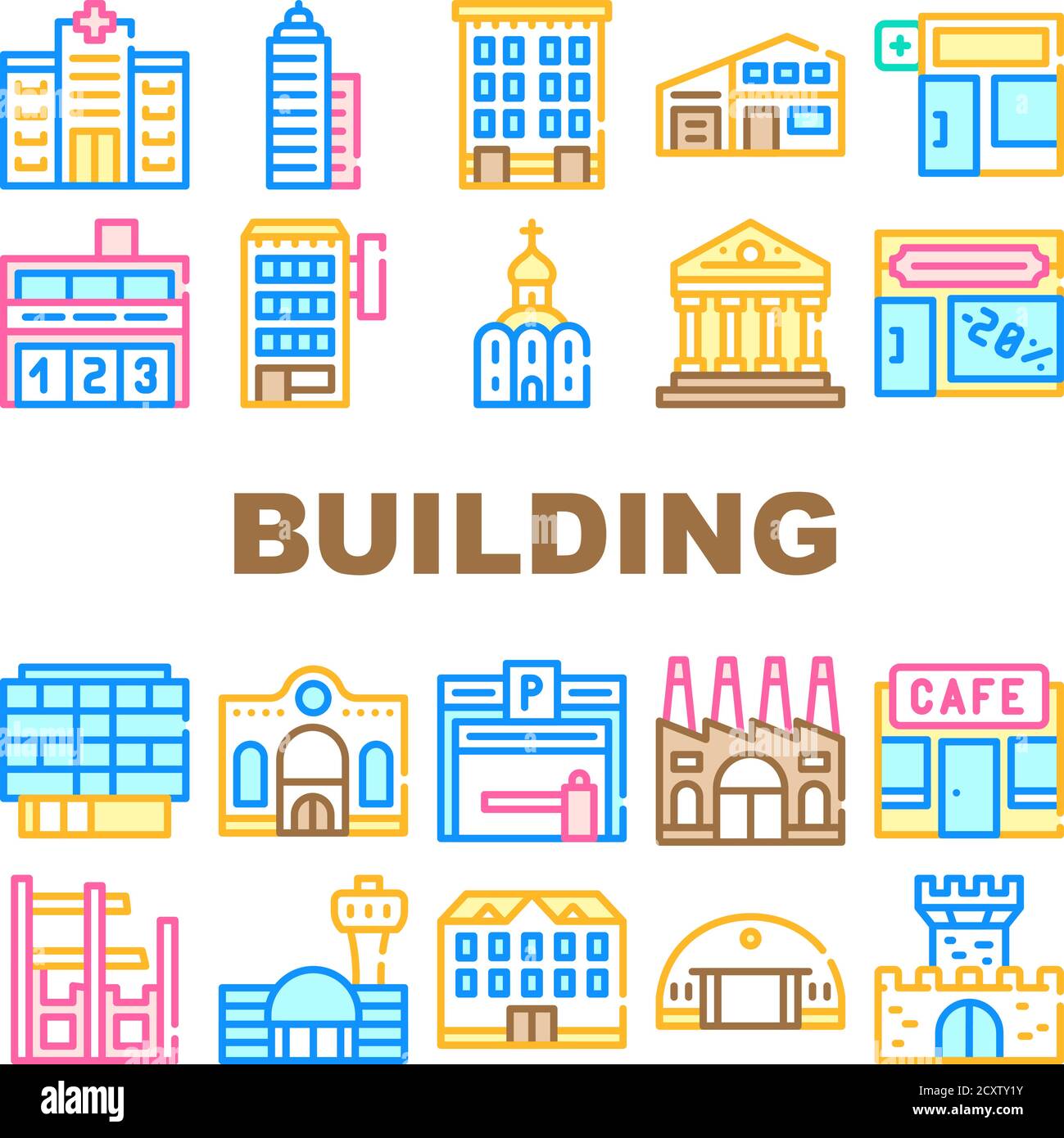 Building Architecture Collection Icons Set Vector Illustrations Stock Vector Image And Art Alamy