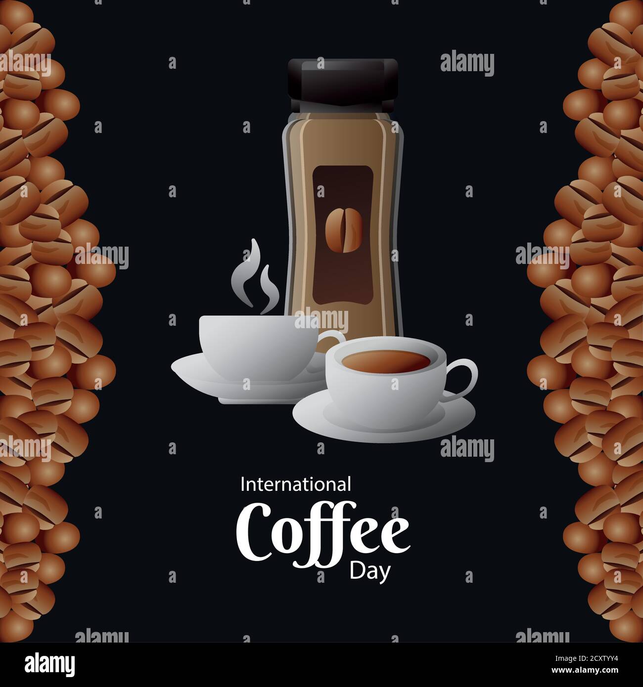international coffee day poster with pot product and cups vector ...
