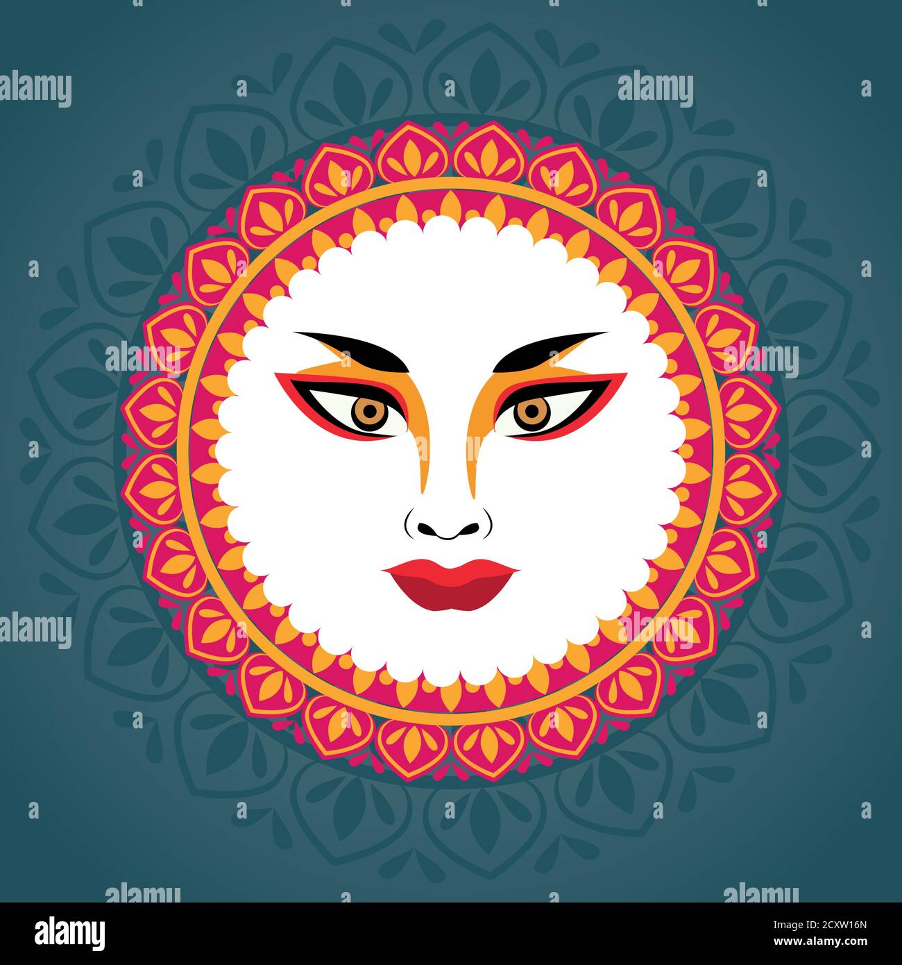 happy navratri celebration with goddess amba face in mandala vector ...