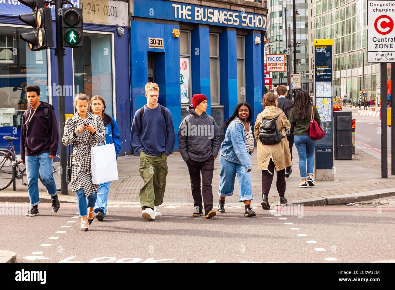 London, United Kingdom - September 14, 2017: People crossing the road ...