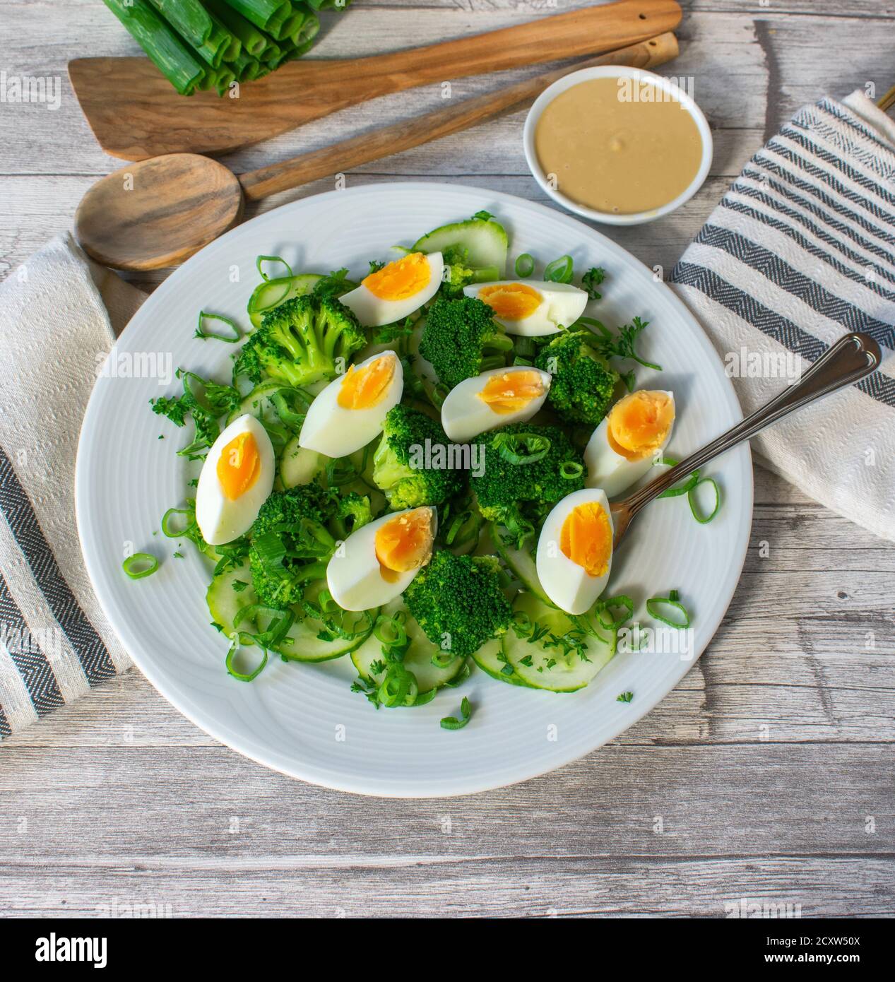 green vegetarian salad with boiled eggs Stock Photo - Alamy