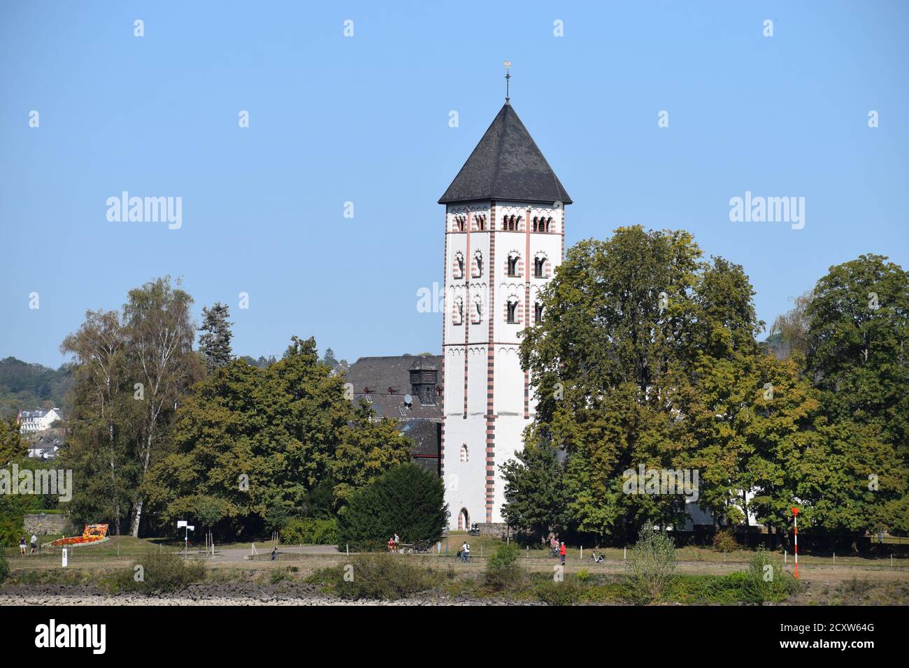 Lahnstein waterfront with the white tower Stock Photo - Alamy