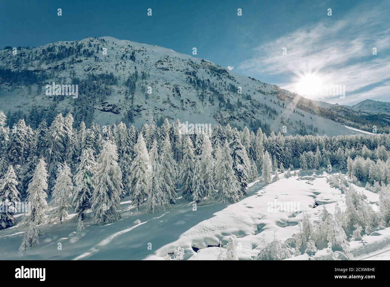 Winter Alpine landscape with fresh snow Stock Photo - Alamy