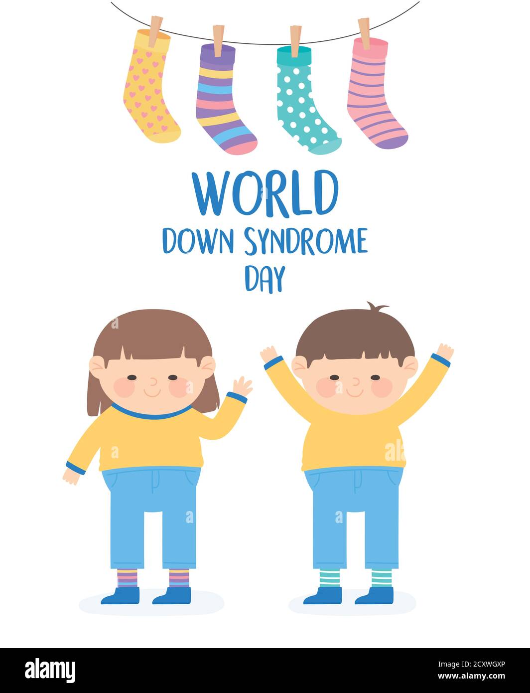world down syndrome day, happy childrens and hanging socks decoration ...