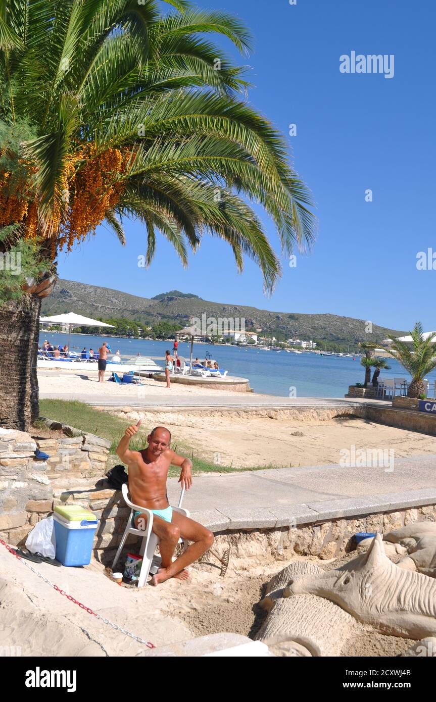 Sand sculptures on beach at Puerto Pollensa Majorca Stock Photo - Alamy