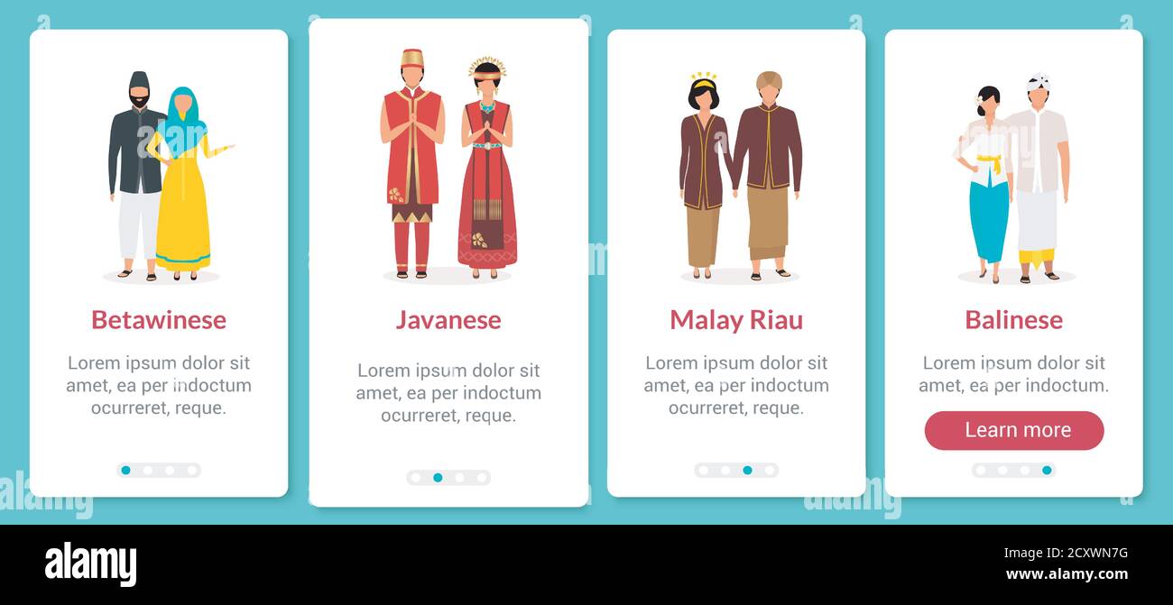 Indonesian ethnic groups onboarding mobile app screen vector template ...
