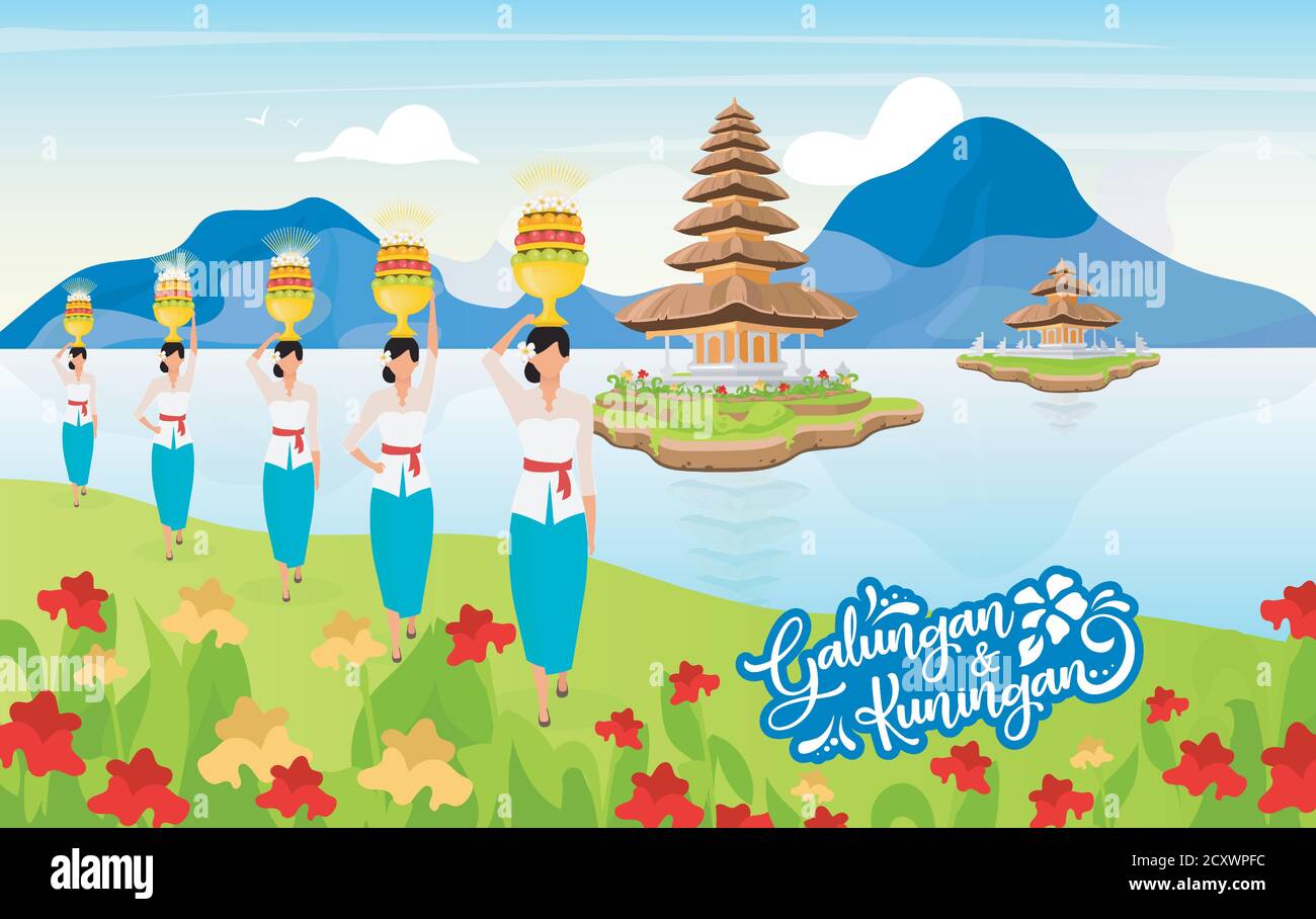 Galungan and kuningan flat poster vector template Stock Vector Image ...