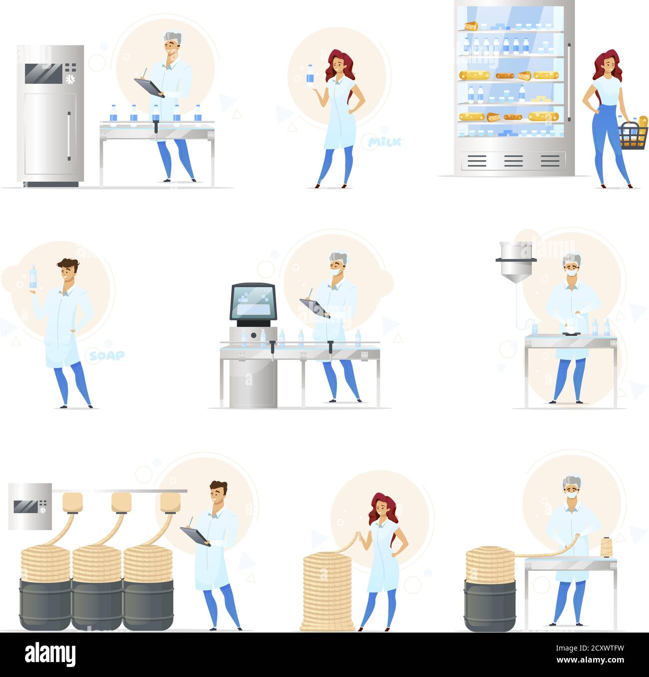 Production processes flat vector illustrations set Stock Vector Image ...