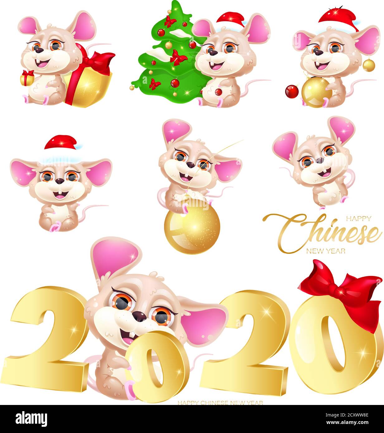 Cute mice kawaii cartoon characters stickers pack Stock Vector Image ...