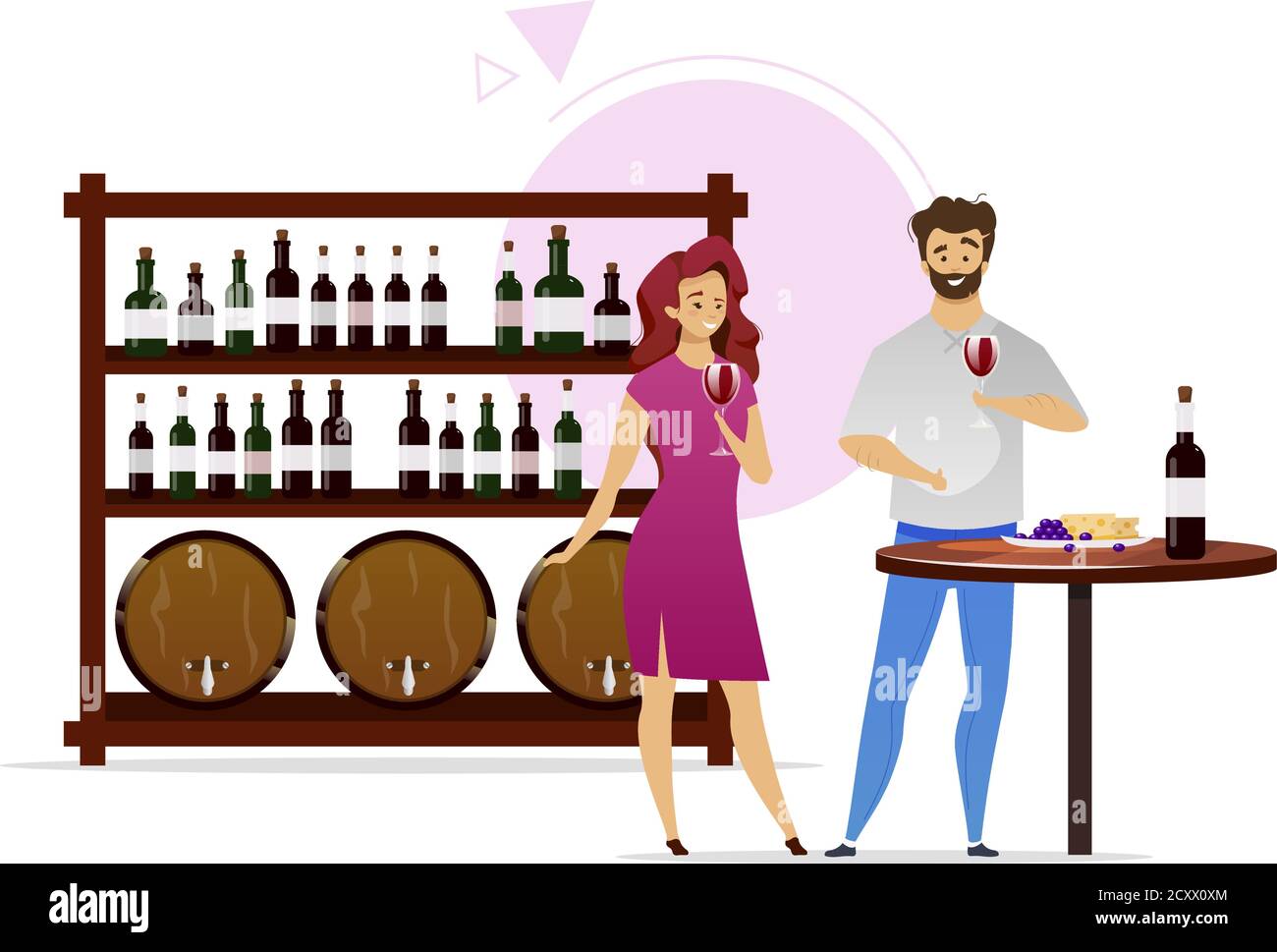 Couple In Wine Cellar Flat Color Vector Illustration Stock Vector Image And Art Alamy