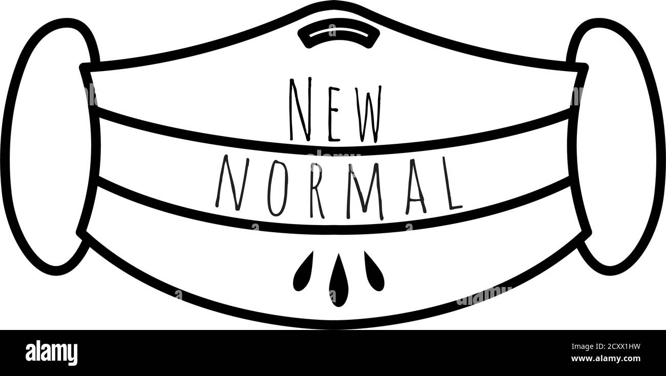 mouth mask with new normal lettering design over white background, line ...