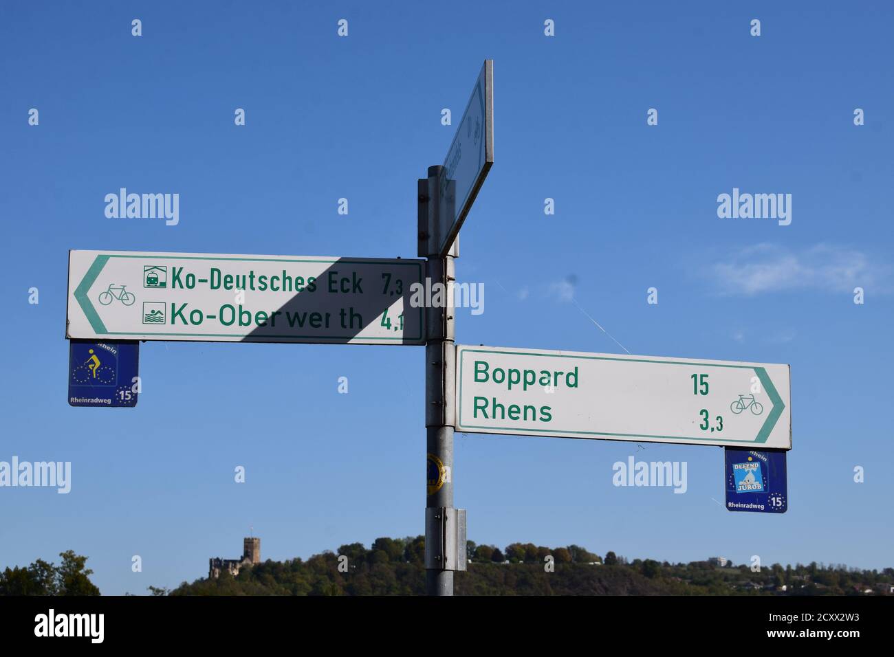 sign for bikes and pedestrians in Rhine valley Stock Photo - Alamy