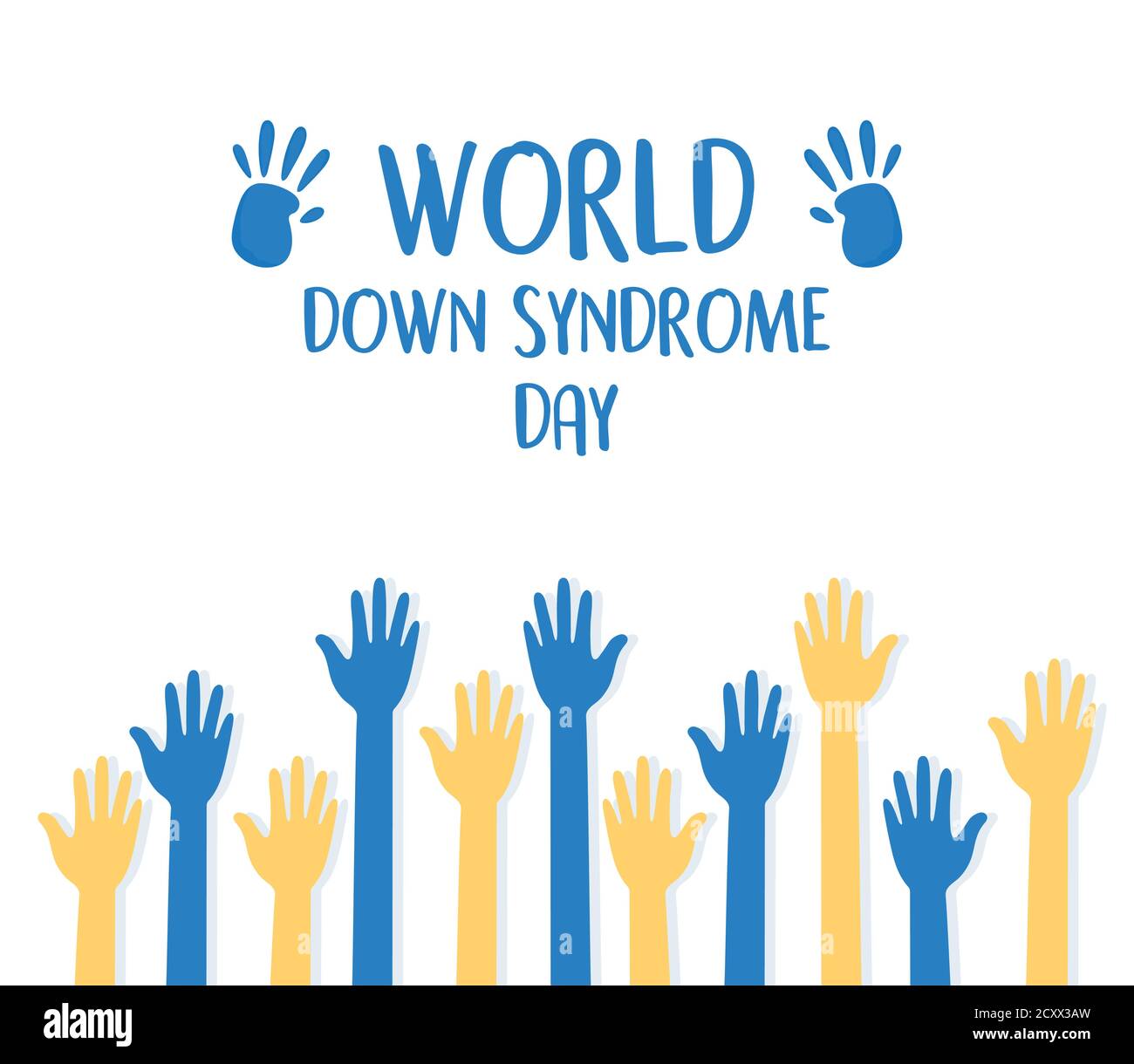 world down syndrome day blue and yellow raised hands vector illustration Stock Vector Image ...
