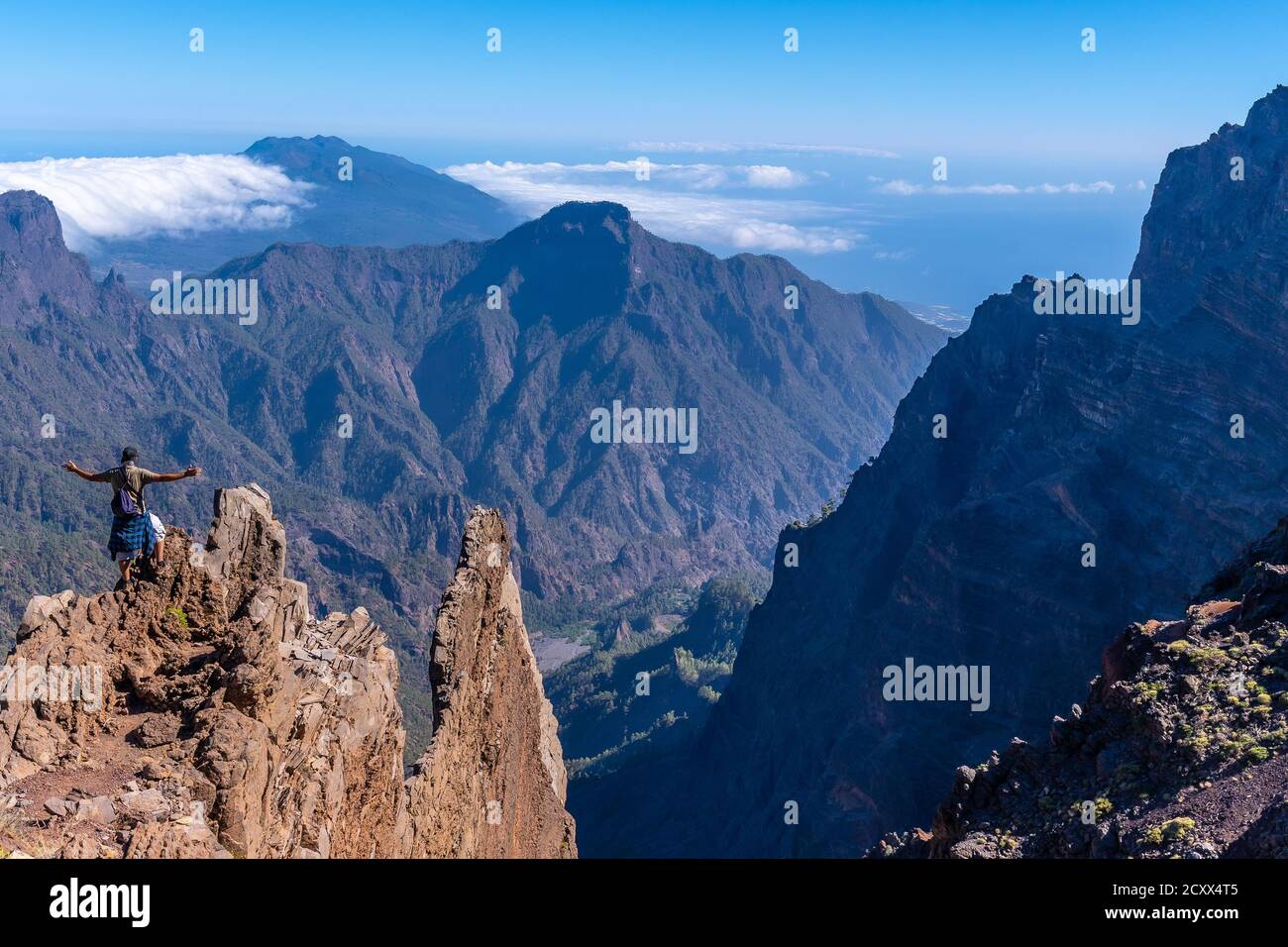 Male on the top of volcano in Caldera de Taburiente National Park in La ...