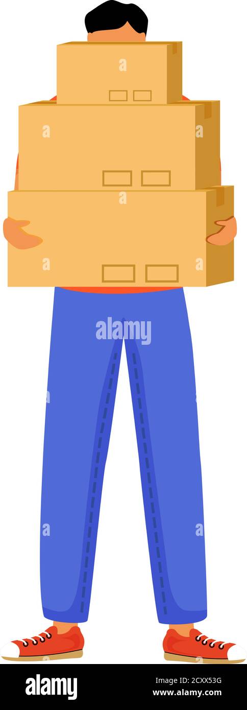 Man receives three parcels flat color vector illustration Stock Vector ...