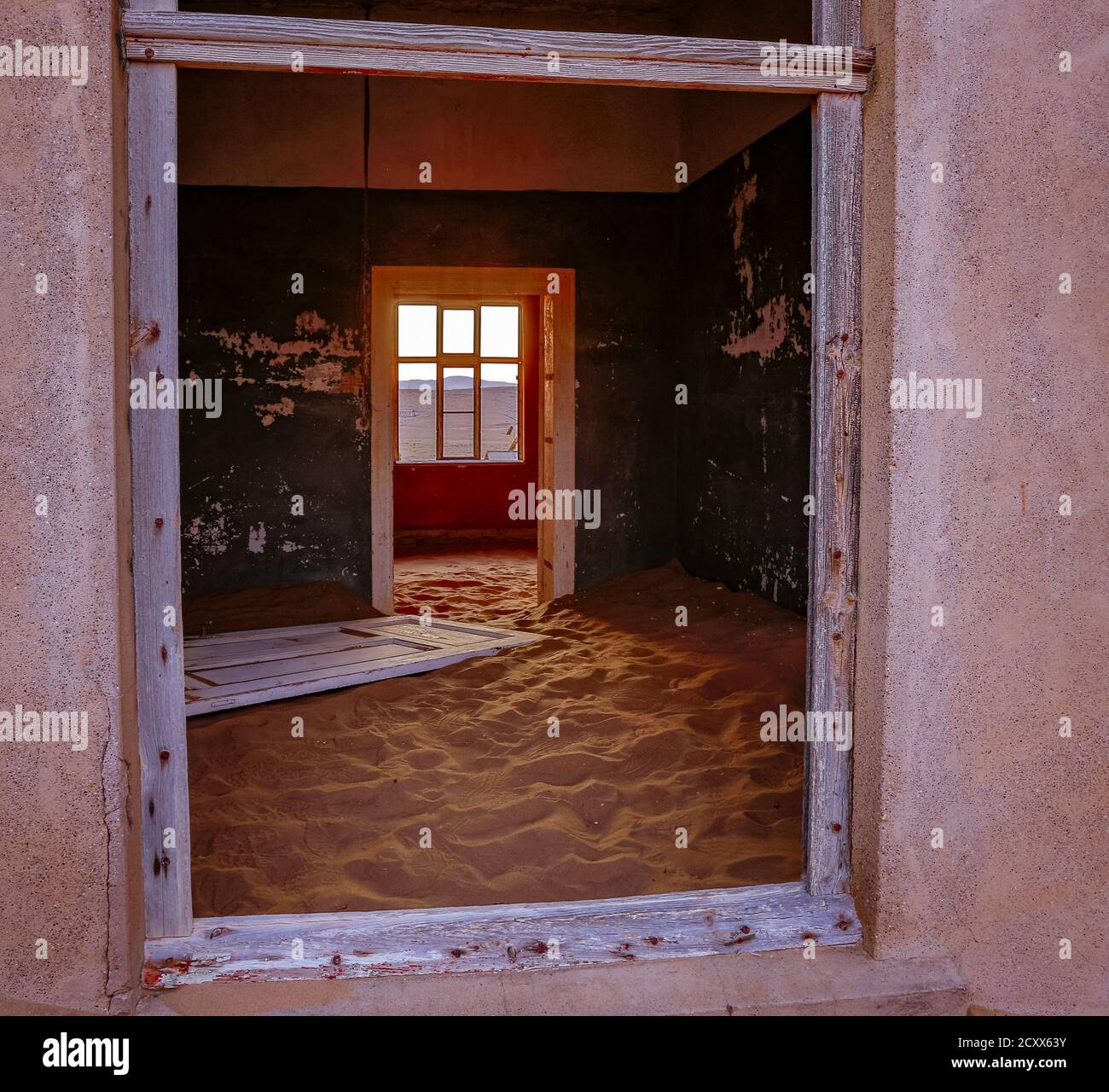 Sand has invaded and taken over these rooms in Kolmanskoppe, Namibia ...