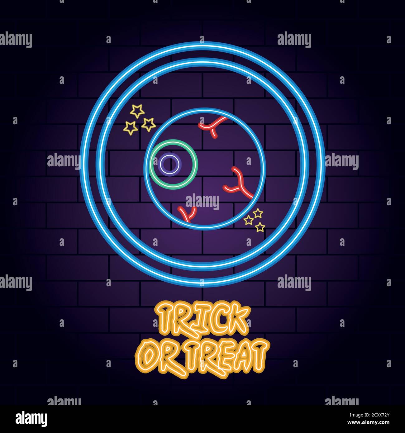 trick or treat neon light of eye human vector illustration design Stock ...