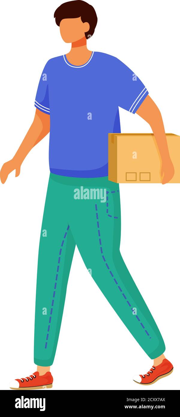Man receives parcel flat color vector illustration Stock Vector Image ...