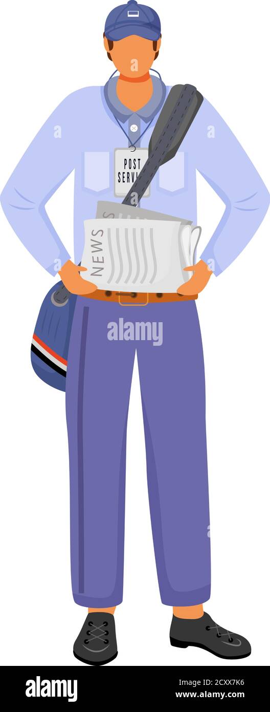 Post office male worker in american uniform flat color vector ...