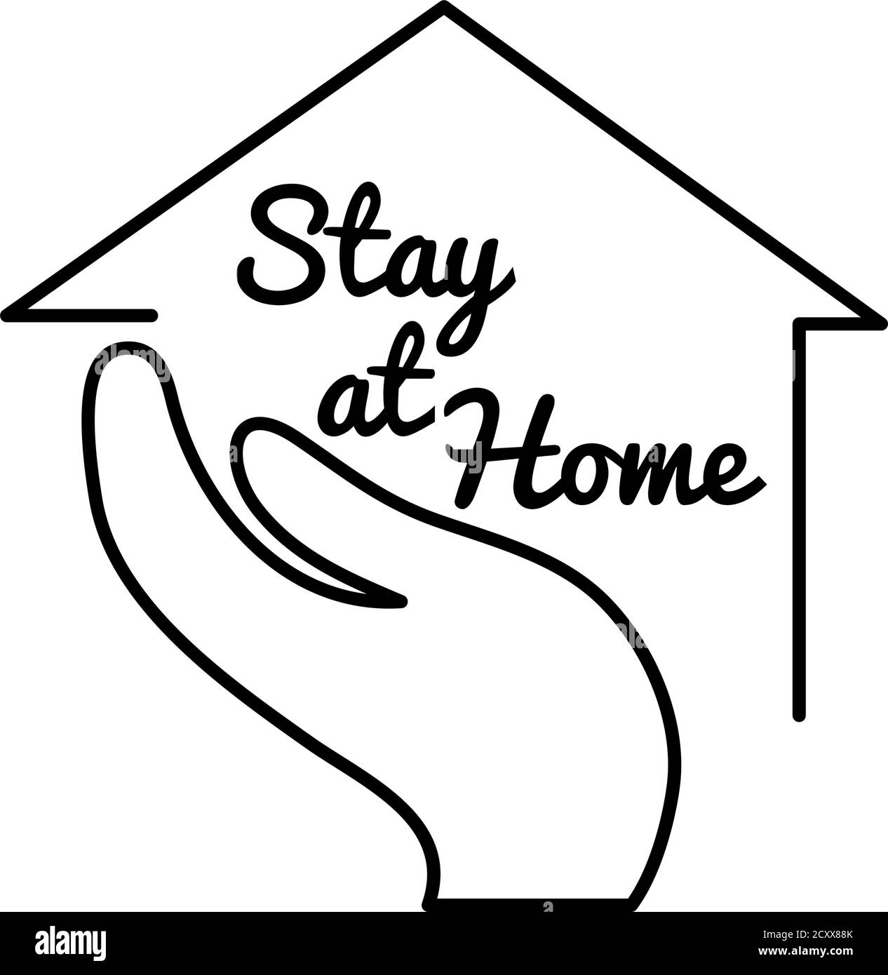 hand and house with stay at home lettering design over white background ...