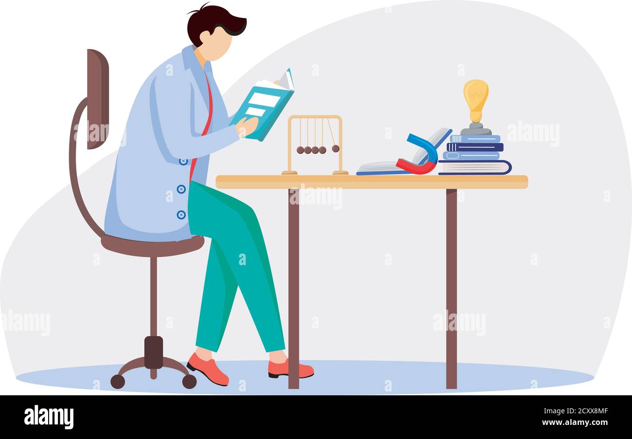 Scientist at his working place flat vector illustration Stock Vector ...
