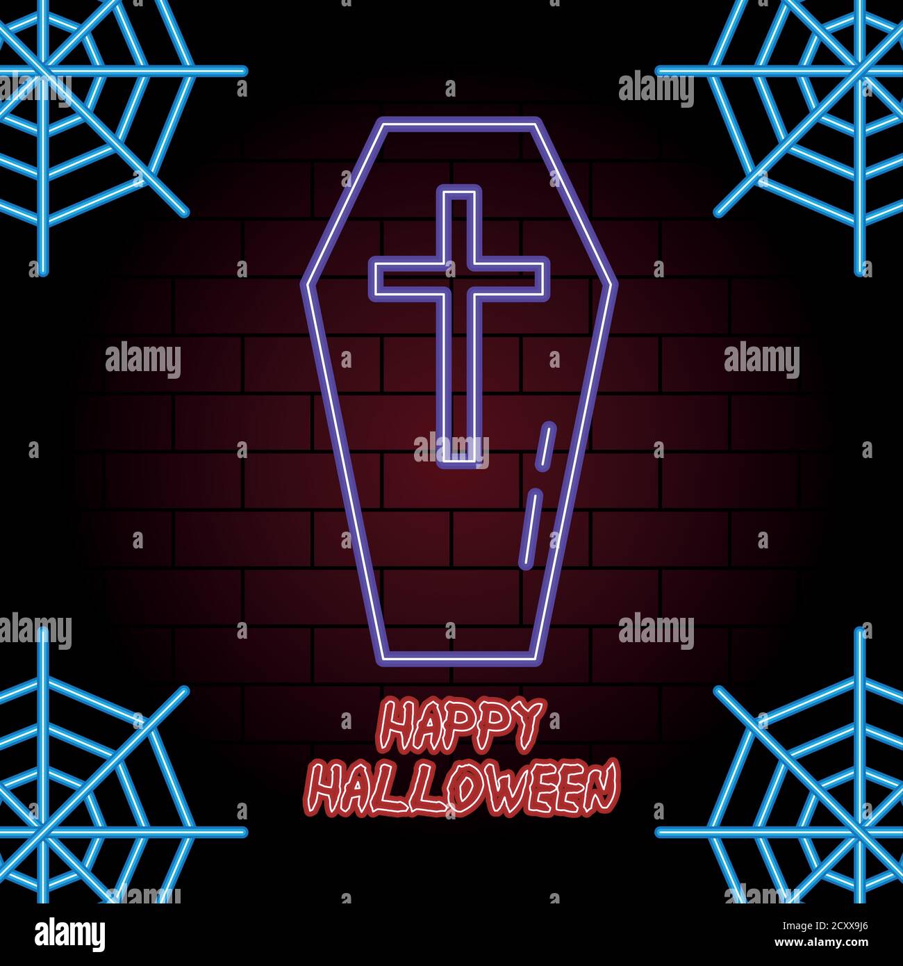 happy halloween neon light of coffin vector illustration design Stock ...