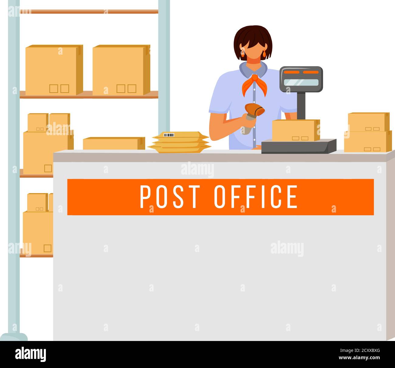 Post office female worker flat color vector illustration Stock Vector ...