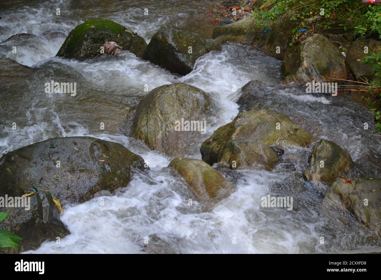 River stream flowing in the outskirts of Kathmandu valley, Nepal Stock ...