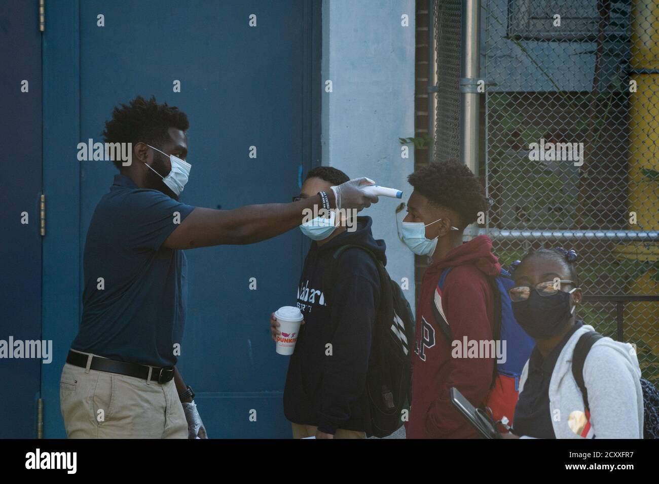 New York, New York, USA. 1st Oct, 2020. Students have their temperature ...