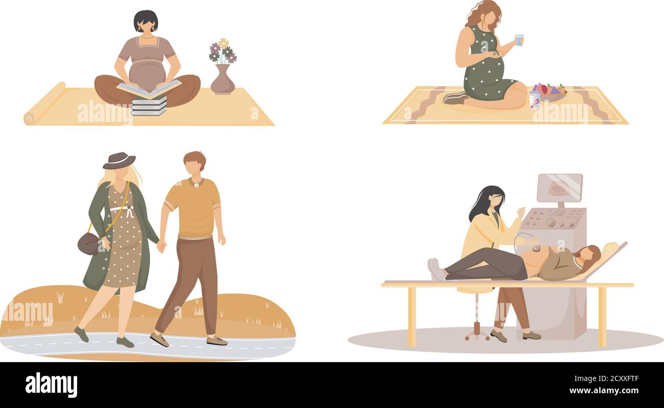 Pregnancy Flat Vector Illustrations Set Stock Vector Image And Art Alamy