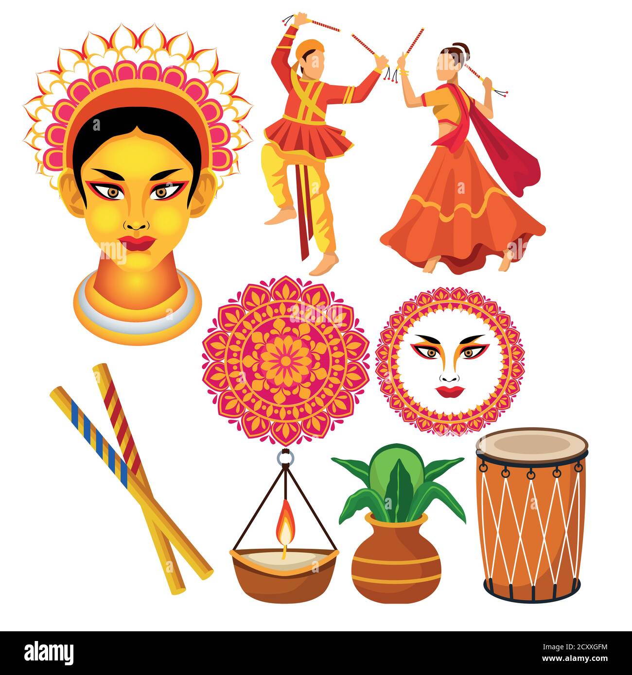 happy navratri celebration with bundle icons vector illustration design ...