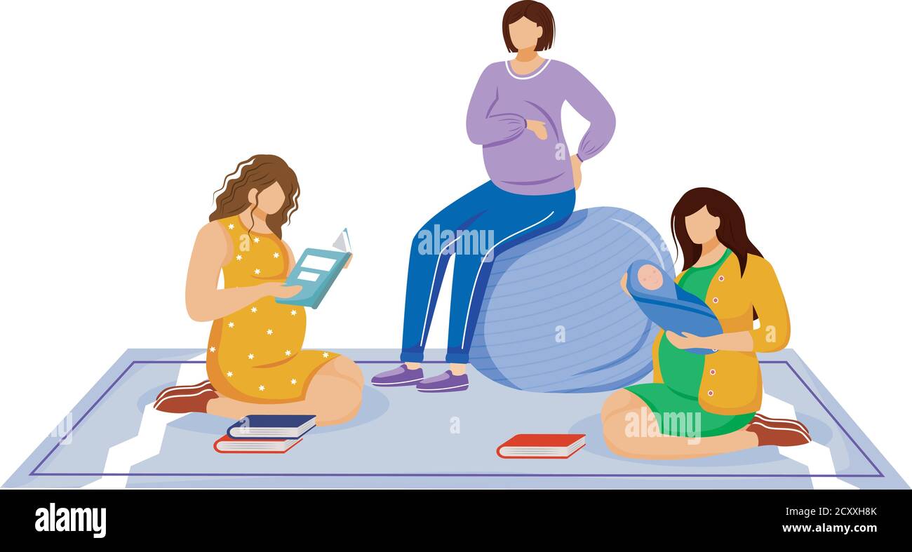 Young Mother And Pregnant Women Flat Vector Illustration Stock Vector