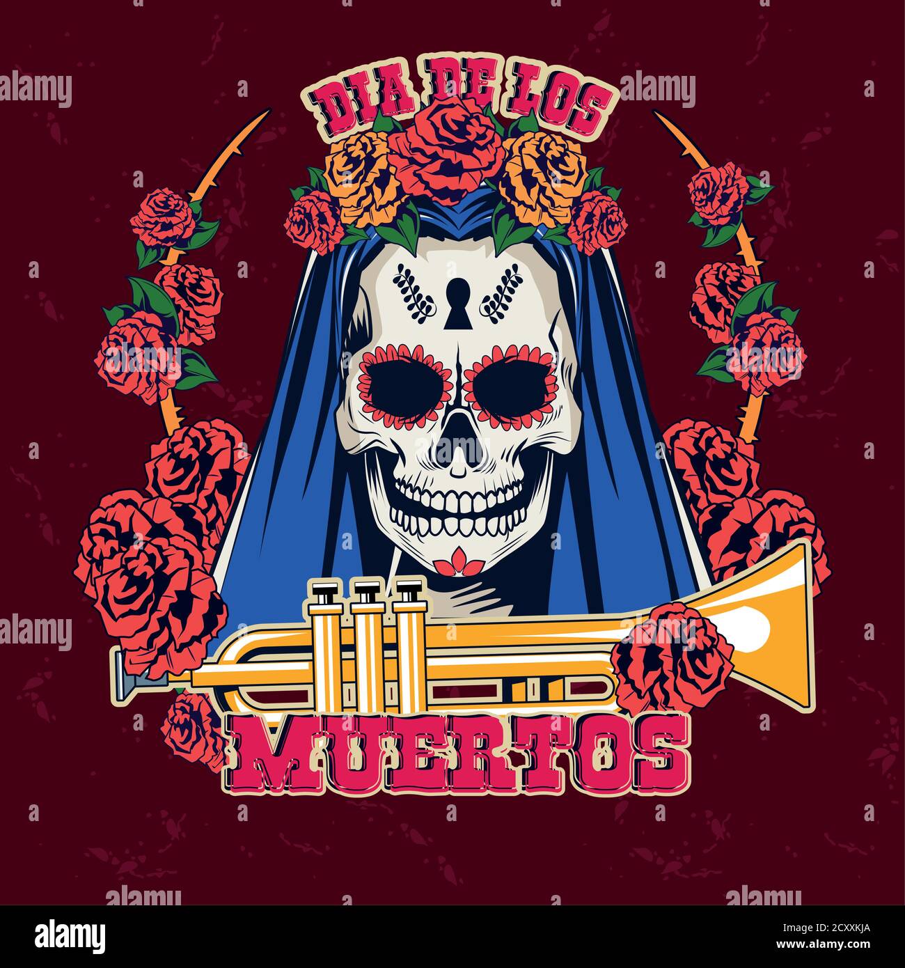 Skull with trumpet Stock Vector Images - Alamy