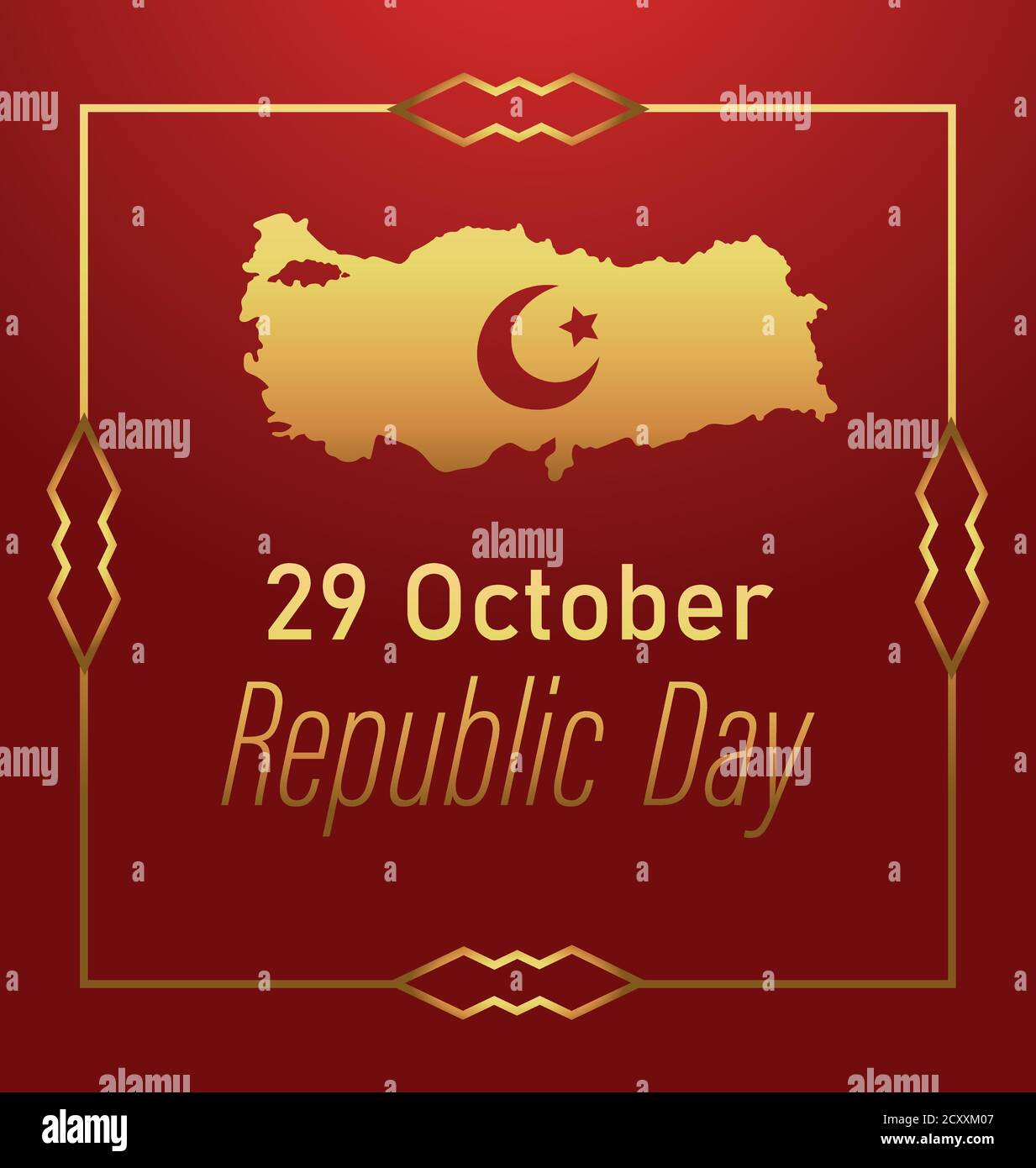 turkey republic day, golden map moon star emblem frame decoration card ...