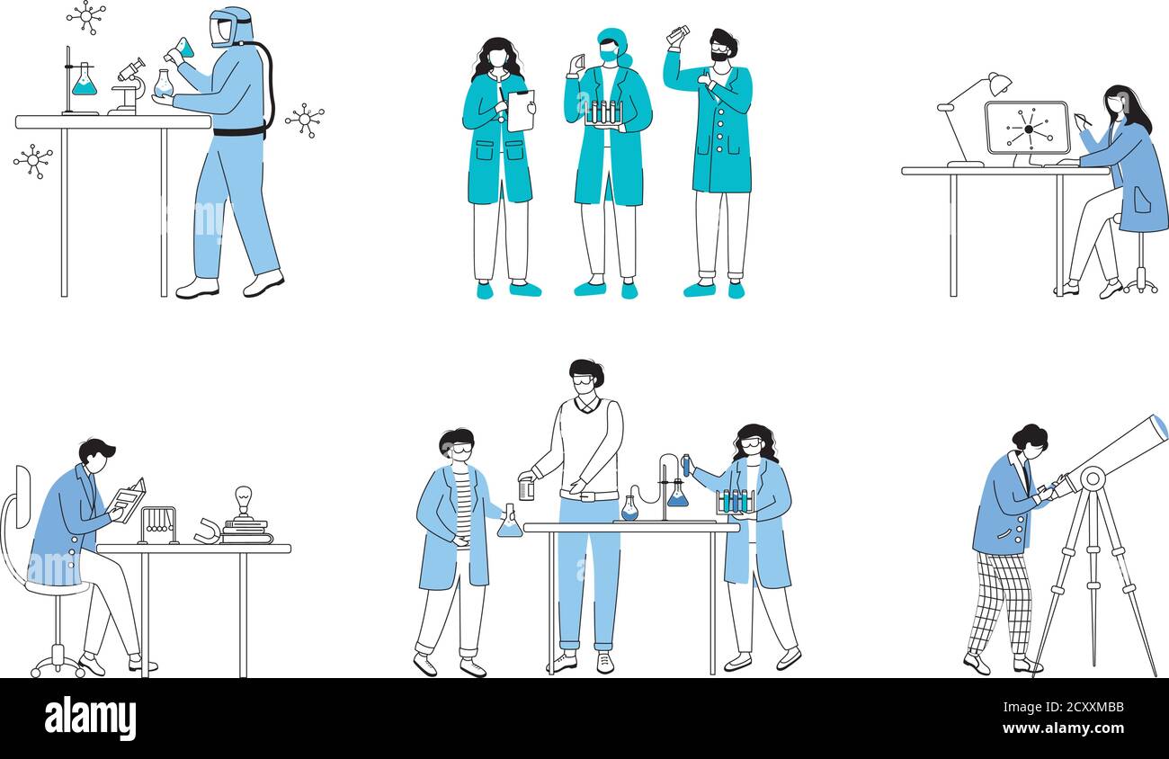 Practical science flat contour vector illustration set Stock Vector ...