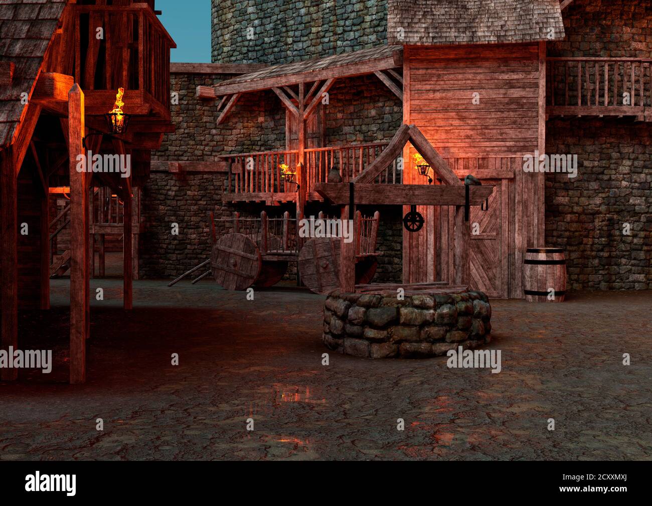 3D rendering of a medieval fortress village Stock Photo - Alamy